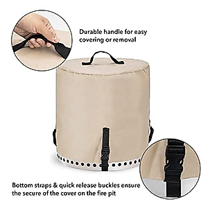 Stanbroil Fire Pit Cover Round - Outdoor Protective Shelter for Solo Stove Ranger, Round Patio Fireplace Waterproof Covers with Straps and Handle, Beige