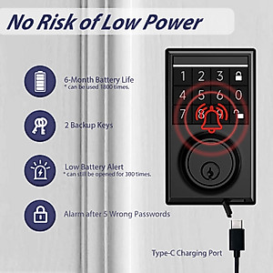 EnergyIC Keyless Entry Door Lock, Door Locks with Keypads, Keypad Deadbolt Smart Lock, Keyed Entry, One-Click Lock/Unlock Function, 103 User Codes, Mute, Low Battery Indicator, 2 Keys, Black