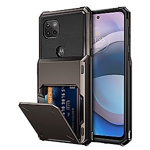 Vofolen for Moto One 5G Ace Case Wallet Cover 4-Card Credit Card Holder ID Slot Scratch Resistant Dual Layer Hybrid Protective Hard Shell Rugged TPU Bumper Armor Case for Motorola One 5G Ace Gun