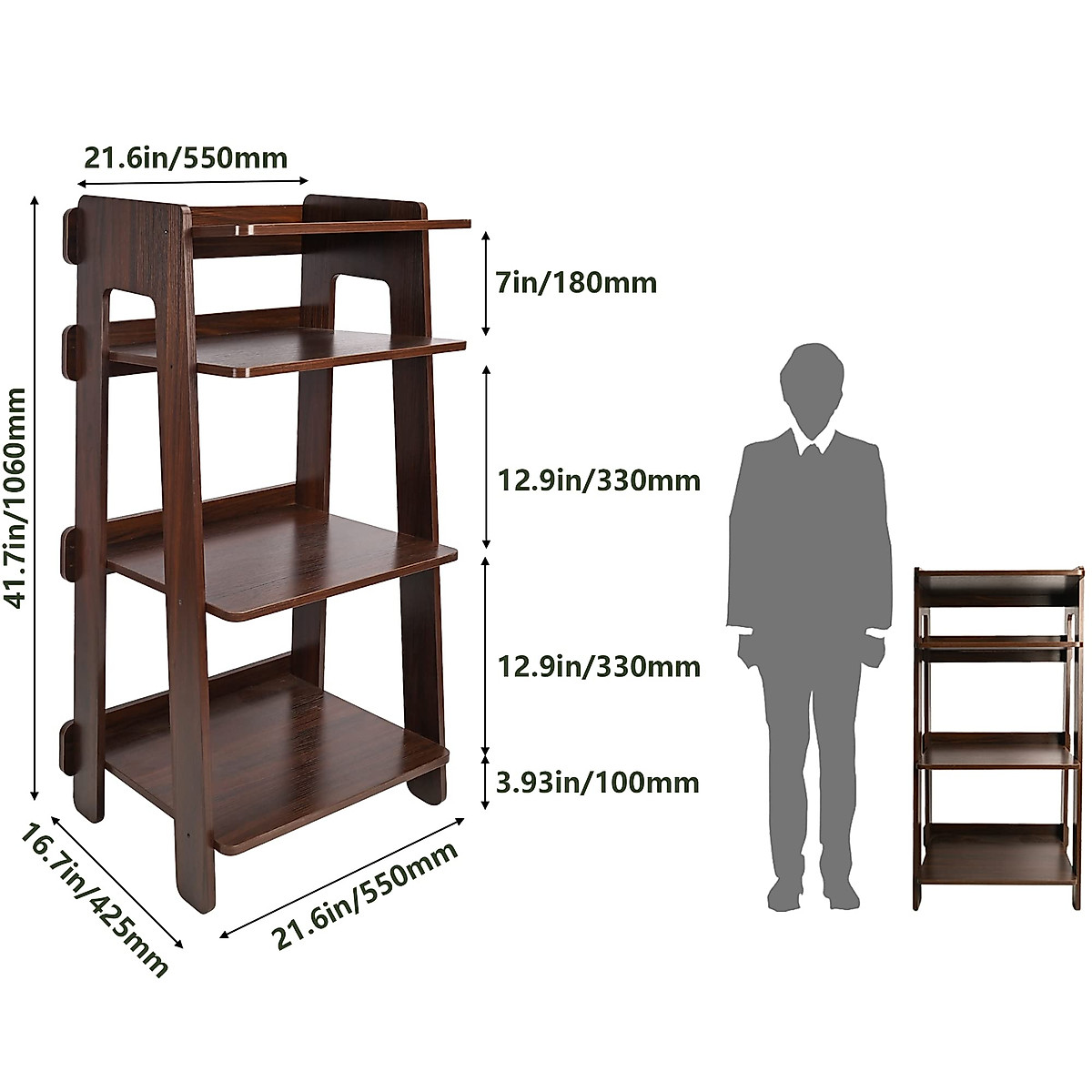 ikare Record Player Stand, Turntable Stand Display Sofa Side Phonograph Table 4 Tier Vinyl Cabinets Table with Metal Legs,Media Storage Vinyl Holder Display Shelf for Living Room Bedroom Home Office