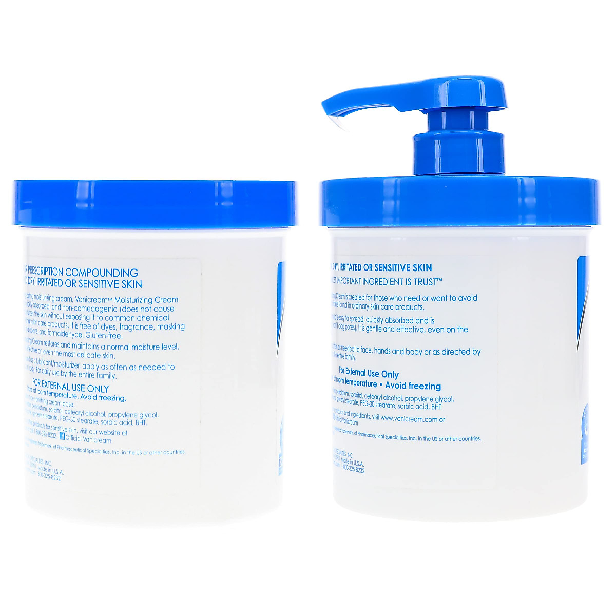 Vanicream Moisturizing Skin Cream with Pump Dispenser Plus Bonus Jar Combo Pack, 1 Pound Each