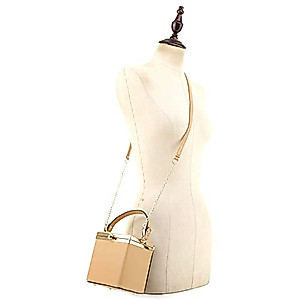 Small Medium Top Handle Square Frame Clutch Purse Crossbody Bag (White)