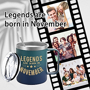 Lifecapido Birthday Gifts for Men, Legends Are Born In November Insulated Coffee Mug 12 oz, November Birthday Gifts Sagittarius Gifts Scorpio Gifts for Dad Husband Uncle boyfriend Son Friend, Gradient