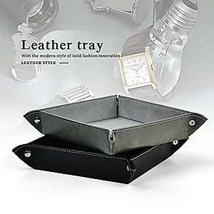 Oirlv Premium Leather Valet Tray for Men Jewelry Organizer, Desktop Storage,Key Wallets Cell Phones Catchall Tray Nightstand or Dresser Organizer Plate (Grey)