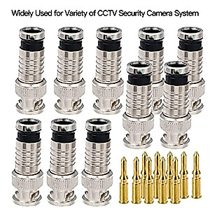 20PCS BNC Compression Connector 75 Ohm Coupler with Copper Pin for RG58-59 Crimper Video Plug Extension Coaxial Siamese Cable Crimper Adapter Male CCTV Home Security Camera Antena System
