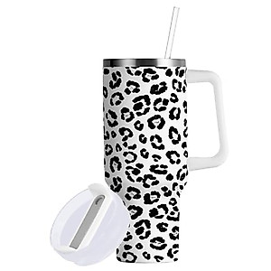 RPLIFE Fashional Leopart Print 40oz Tumbler with Handle, Stainless Water Bottle, Insulated Tumbler with Straw