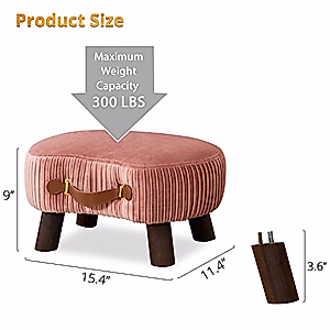 Small Curved Foot Stool with Handle, Pink Velvet Footstool and Ottomans, Modern Foot Rest with Wooden Legs, Step Stool with Padded Seat for Couch, Living Room