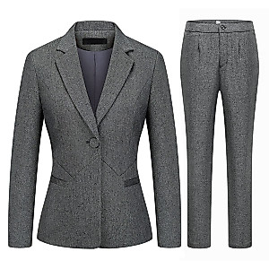 MODFUL Women's 2 Piece Business Suit Pant Set Slim Fit One Button Blazer Jacket Lady Work Suit for Office (Grey,X-Large)