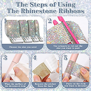 8 Rolls Rhinestone Ribbons,Cludoo 8 Yard Silver Self Adhesive Rhinestone Ribbon, Bling Crystal Diamond Ribbon Roll Wrap Glittering Rhinestones Sticker for Decoration Car DIY Arts Crafts Wedding