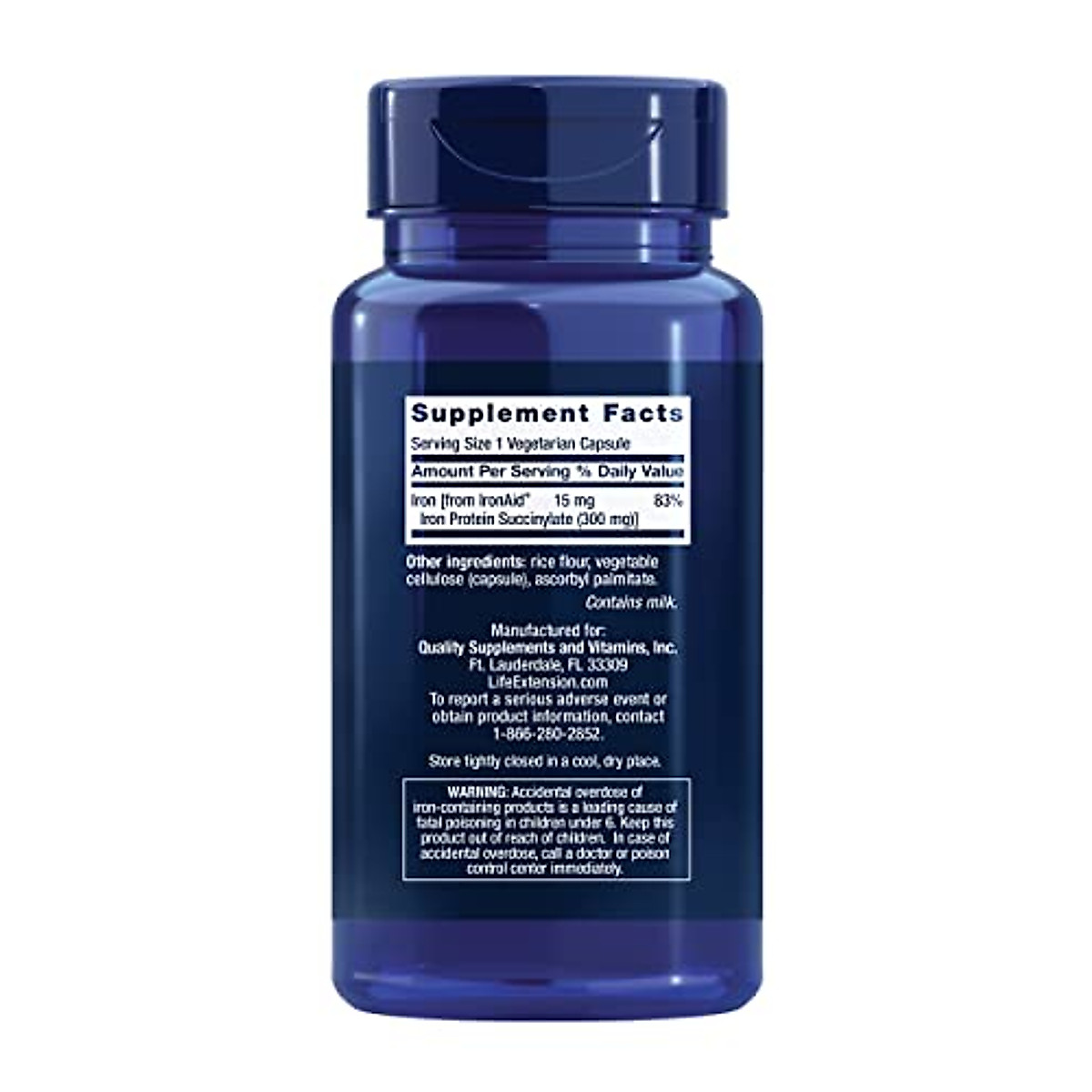 Life Extension Iron Protein Plus – Highly Absorbable Form of Irons Supplement for Red Blood Cell & Protein Production – Once Daily - Gluten-Free, Non-GMO, Vegetarian – 100 Capsules