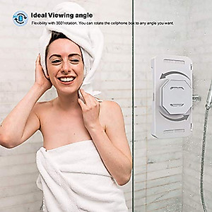 Oceavity Shower Phone Holder Waterproof 360° Rotation, Mirror/Wall Mount Phone Holder for Shower Bathroom Bathtub Kitchen, Universal Shower Accessories (White)