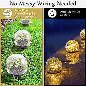 Honoson Solar Lights Outdoor Garden Globe Light Cracked Glass Ball Yard Decor Waterproof Warm White Led Solar Light Decorative Solar Ball Garden Decor for Backyard Lawn Ornament (3.9 Inch,4 Pieces)
