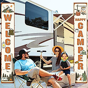 2 Pieces Camping Party Banner Camping Party Decorations Camping Welcome Porch Sign for Camping Themed Birthday Party Baby Shower Decorations