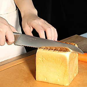TUO Serrated Bread Knife 8 inch - Professional Bread Cutter Cake Carving Slicer Knife - German HC Stainless Steel Ultra Sharp Wavy Edge- Ergonomic Pakkawood Handle with Gift Box - Osprey Series
