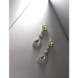 KZZENKI Sky Blue Created Aquamarine Earrings Gold Dangle Earrings for Women, Drop Chandelier Earrings Jewelry Trendy