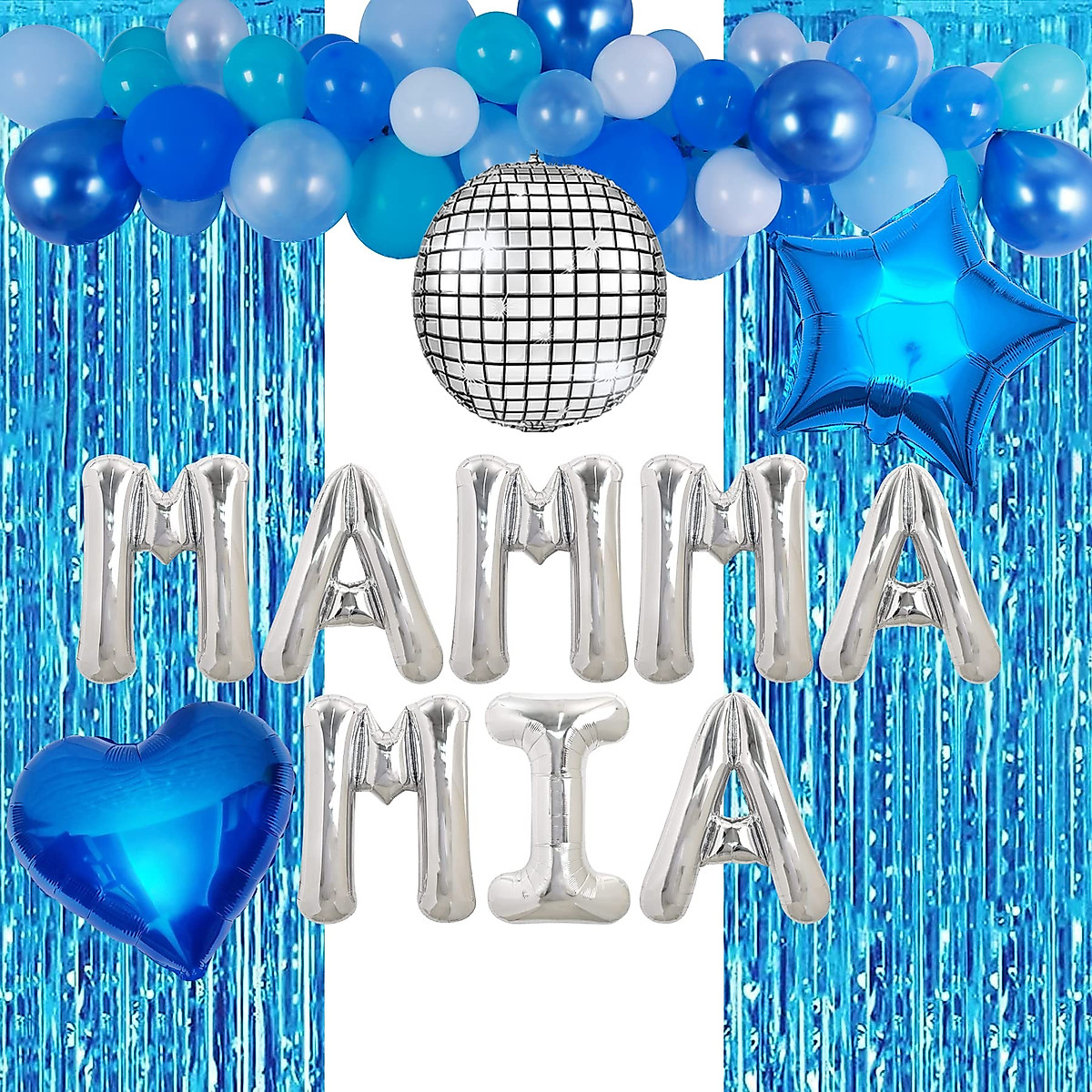 HOMEZZO Dancing Queen Party Backdrop Decoration - Mamma Mia Disco Theme Party, Light Blue Sparkly Tinsel Foil Curtain Photo Booth for Birthday Baby Shower Bridal Bachelorette Wedding Graduation Party