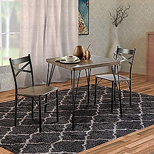 Benjara Industrial Style 3 Piece Dining Table Set of Wood and Metal, Brown and Black