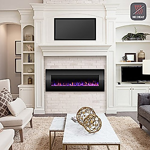Electric Fireplace - 54 Inch No Heat Wall Mounted Fireplace with LED Flames, Remote, Timer, and Adjustable Brightness by Northwest (Black)