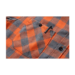 SCODI Mens Flannel Hoodie Shirt Casual Button Down Plaid Jacket Shirts Stylish Long Sleeve Shirts with Pocket Orange X-Large
