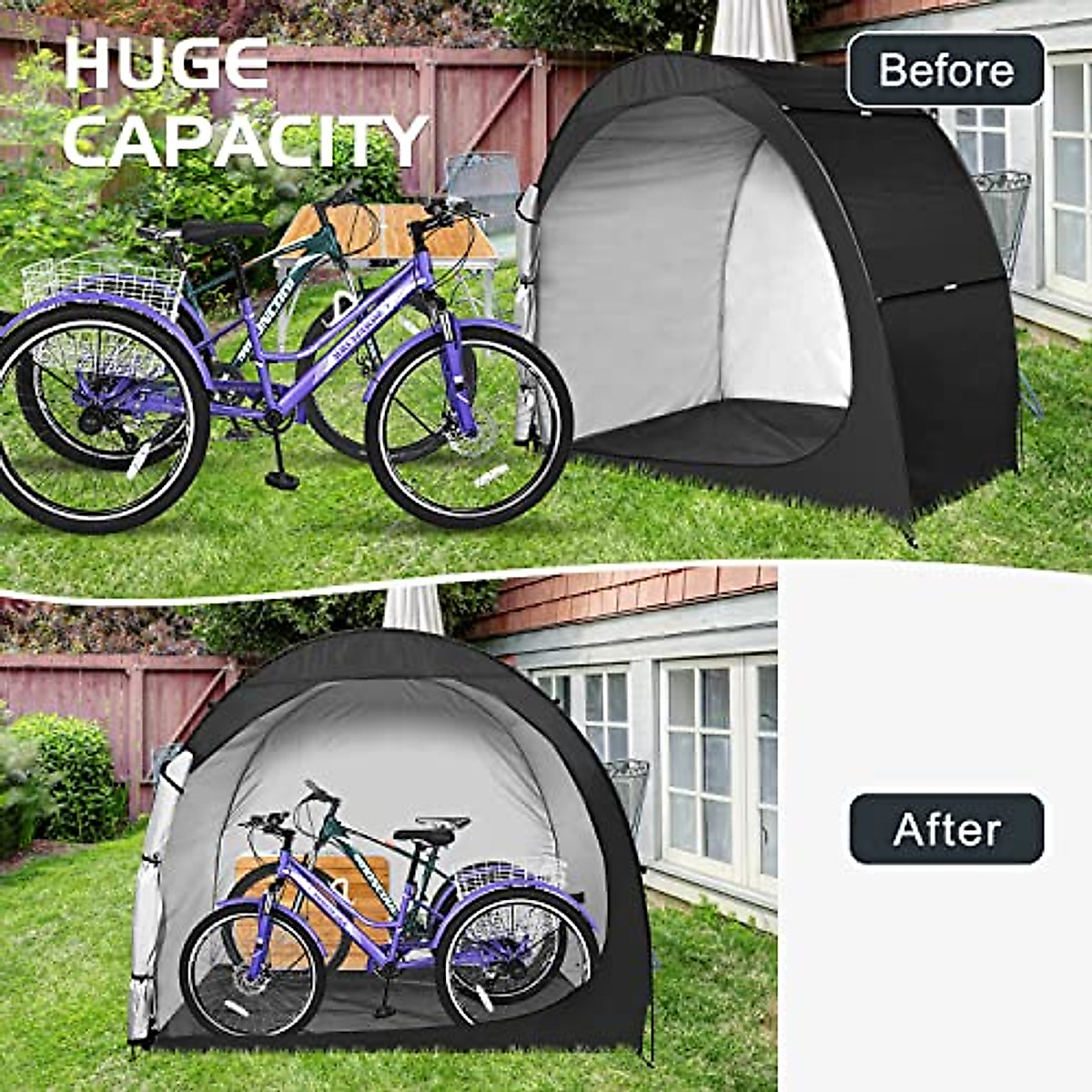 H&ZT Oversized Bike Storage Tent - 47" Depth Storage for Over 3 Bikes Waterproof Anti-uv Outdoor Bicycle Cover, Lawn Mower Garden Tools Shed, Backyard Storage Room Tent Shelter W/Fixing Peg & Ropes