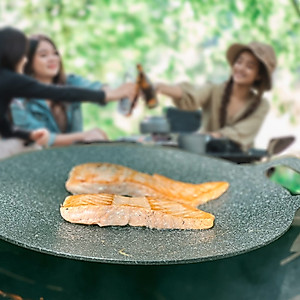 Saltlas Korean style BBQ Grill Pan for Stove Top, Camping Stove and IH Stove, 13"- Round Griddle with 6 Layers, Non-stick Coating frying Pan