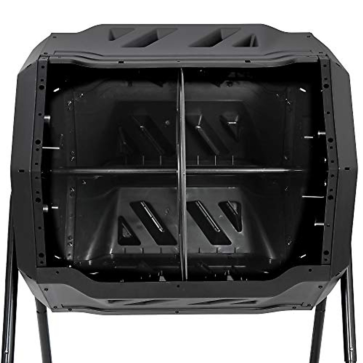 Oteymart Large Compost Bin Tumbler, 43 Gallon Capacity Composting Tumbler with Twin Chambers Dual Rotating Sliding Door & Solid Steel Frame, Black