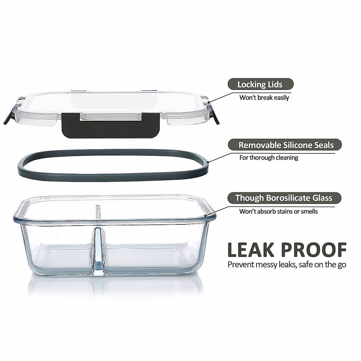 M MCIRCO 10-Pack 22 Oz Glass Meal Prep Containers 2 Compartments, Airtight Glass Lunch Bento Boxes with Lids, Glass Food Storage Containers, Microwave, Oven, Freezer and Dishwasher