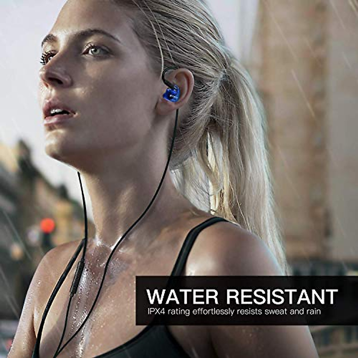 MOXKING Wired Sport Earphone Running Earphone with Microphone and Remote Sweatproof and Noise-Resistant in Ear Earphone for Running Gym Jogging Workout Exercise (Blue)