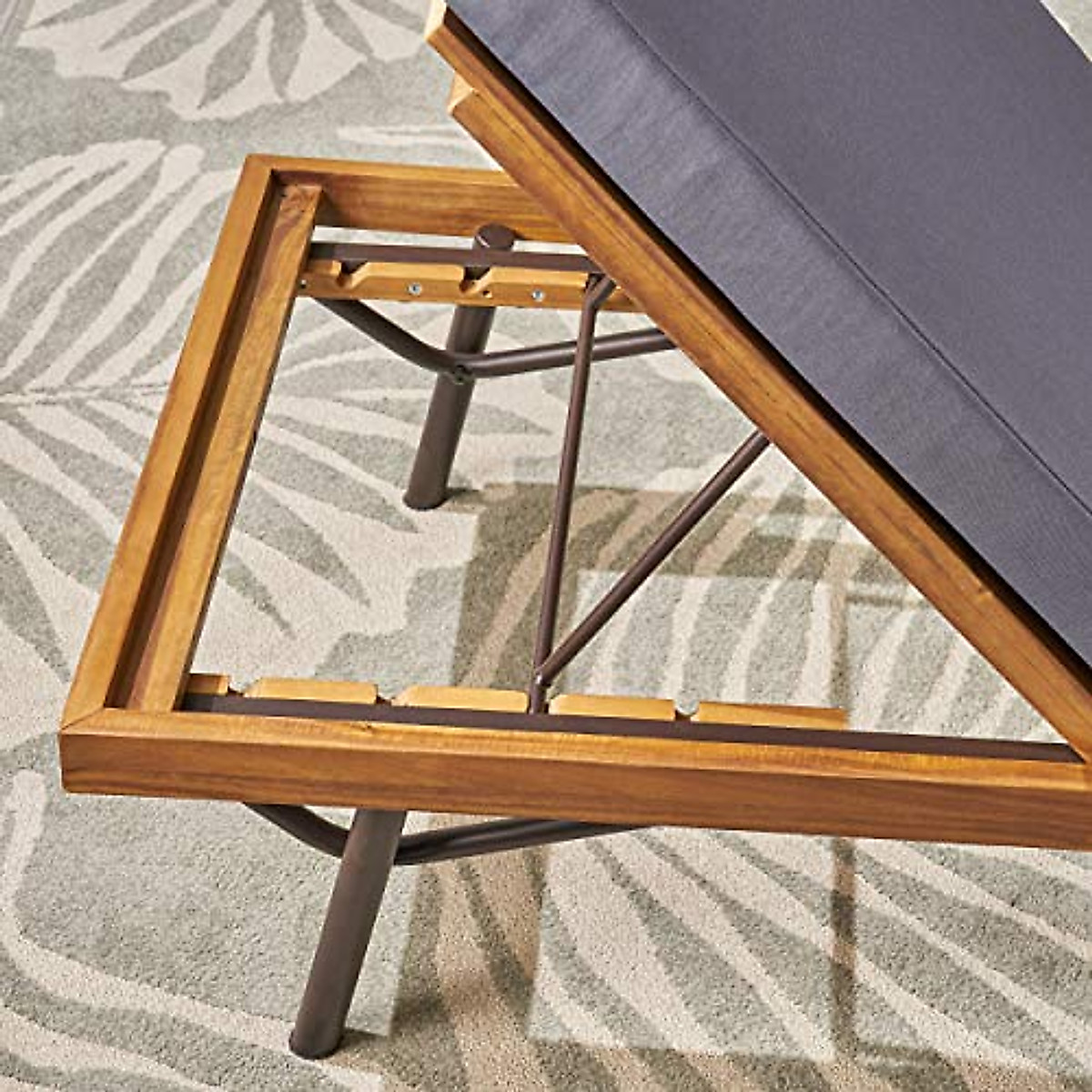 Christopher Knight Home Lilith Outdoor Chaise Lounge, Teak Finish + Rustic Metal + Dark Gray