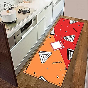 OPLJ Kitchen mat Bedroom Door Door mat 3D Geometric Pattern Home Floor Decoration Living Room Bathroom Non-Slip Carpet A7 60x180cm