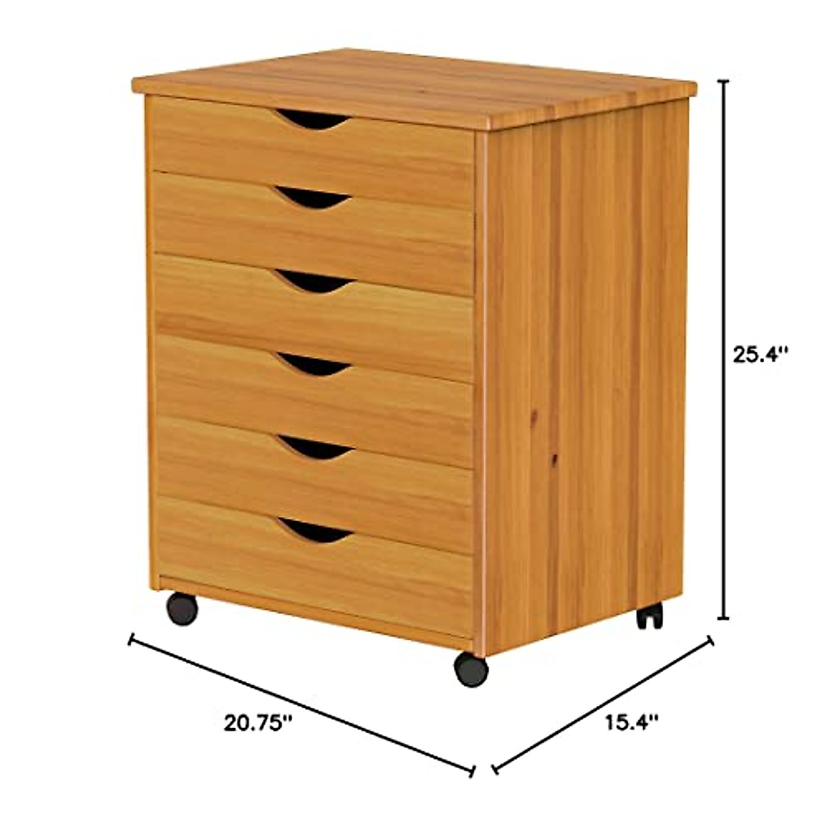 Adeptus Original Roll Cart, Solid Wood, 6 Drawer Extra Wide Drawers Roll Carts, Medium Pine