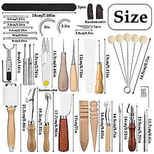 Leather Craft Tools, 60 Pieces Leather Working Tools and Supplies with Storage Bag Cutting Mat Prong Punch Groover Edge Creaser Stamping Carving Knife Awl Hammer for Leather Craft Making DIY Sewing