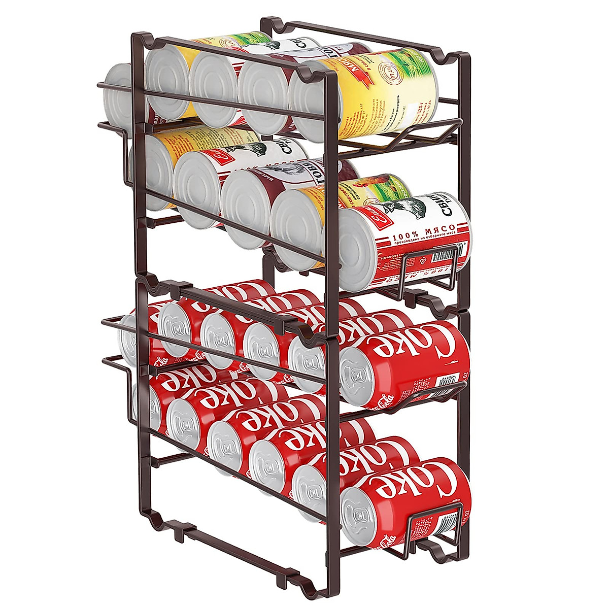 Wisdom Star 2 Pack Soda Can Organizer Rack for Pantry, Stackable Beverage Soda Can Storage Dispenser Holder for Refrigerator, Cabinet, Brown
