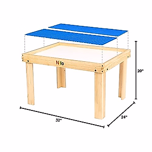 NILO Kids Activity Table Set with 2 Compatible with/Replacement for Detachable Double-Sided Baseplates/Boards/Mats Lego Duplo (N34 Play Table Without Holes, 24x32x20 and 2X Blue Base Plates 12x32)