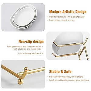 HOMKULA Fruit Bowl for Kitchen Counter - 3 Tier Ceramic Serving Bowls with Metal Stand, Tiered Fruit Basket for Fruit Vegetable Storage, Snack, Nuts, Cake, Dessert (Gold)