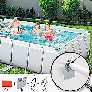 [4PCS]Swimming Pool Pipe Holders,Above Ground Swimming Pool Hose Support Brackets,Stainless Steel Hose Clamps for Anti Puncture,Be used for Anti Tear Preventing Pipes Sagging Accessory—grey