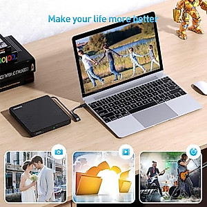 ORIGBELIE External DVD Drive, CD Drive USB 3.0 Typle C CD/DVD ROM +/-RW Adapter with USB Port DVD Burner for Laptop PC Desktop Computer, Optical Disk Drive CD Player Compatible with Mac Windows Linux