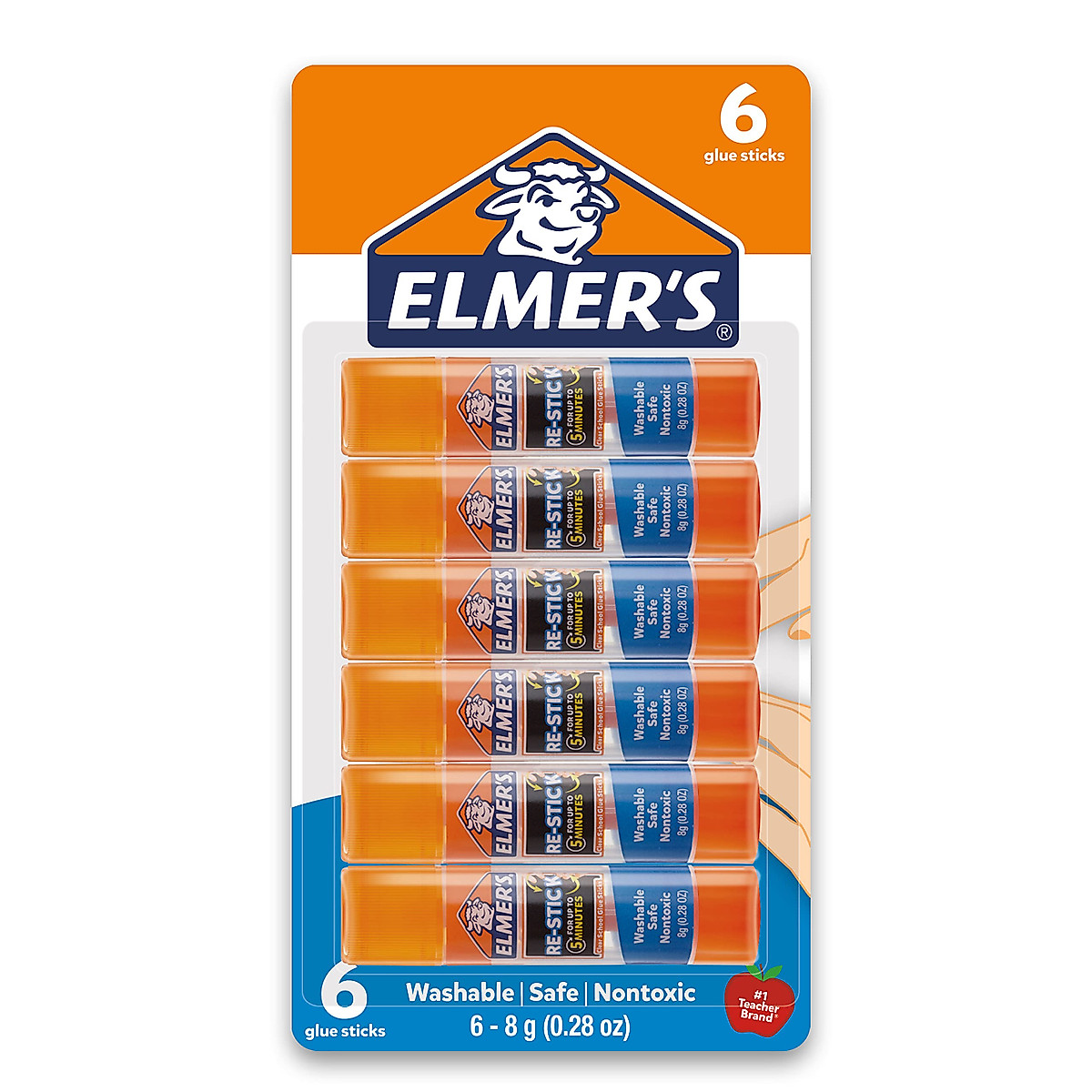 Elmer's Re-Stick Glue Sticks, 8 grams, Washable, 6 Count