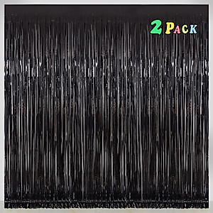 Black [Tinsel] Foil Fringe [Curtain]s, Melsan 3.2 x 8 ft Streamer Backdrop for Birthday, Graduation, Fiesta, Halloween [Party] Decor - Pack of 2