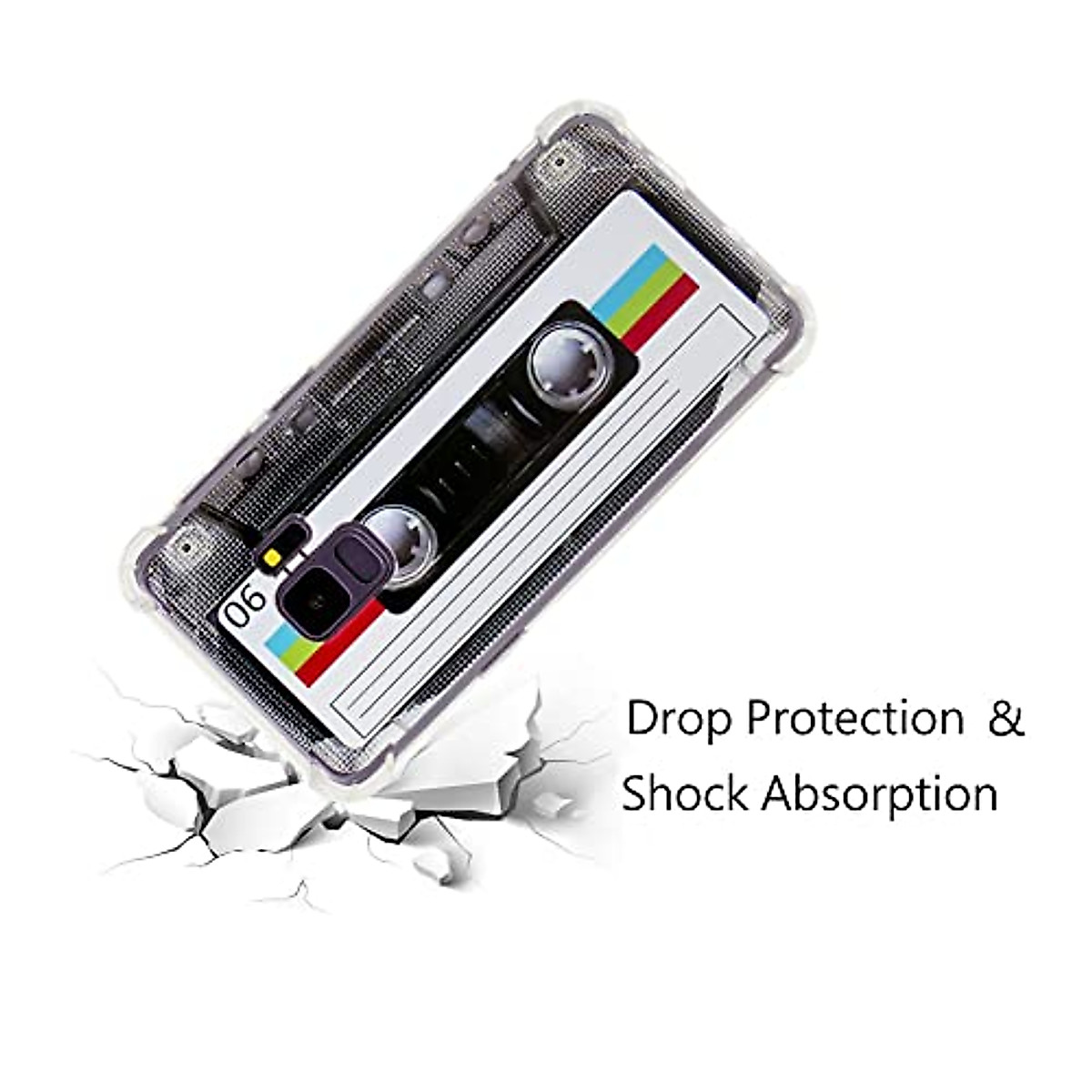 FAteamll Case for Galaxy S9,with Reinforced Corners TPU Soft Bumper Retro Cassette Tape Case Compatible with Samsung Galaxy S9