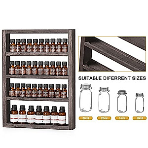 ETELI Essential Oil Storage Rack 4 Tier Wall Mounted Wooden Display Shelf Holder Nail Polish Organizer with Groove Inside for Bedroom Bathroom Powder Room, Rustic Brown