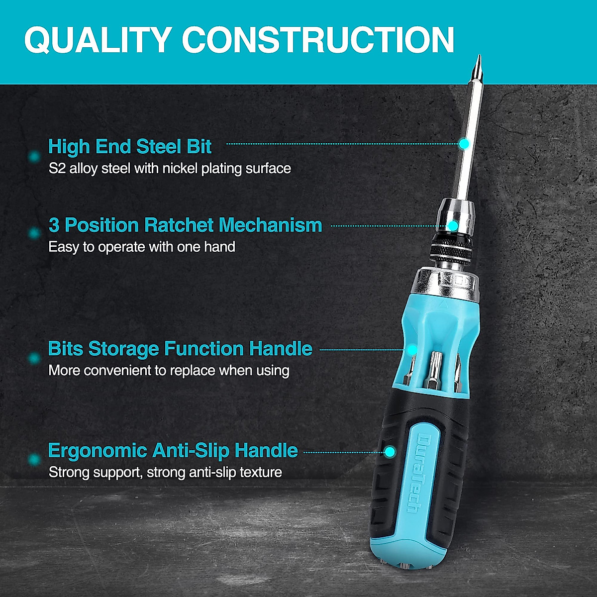 DURATECH 2PCs Ratcheting Screwdriver Set, 12-in-1 Multi-bit Standard/Stubby Screw Driver Set, Premium S2 Steel, Innovated Bits Quick-Load Mechanism, with Phillips, Slotted, Torx, Square Bits