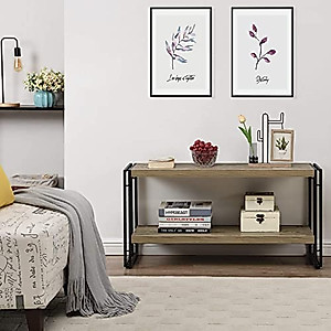 FIVEGIVEN Small Industrial Bookshelf 2 Shelf Bookcases and Book Shelves for Living Room/Bedroom Wood Metal Rustic Oak