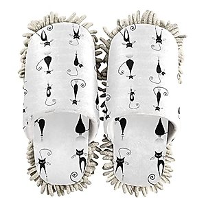 Black Cats Mop Slippers Shoes Cover for Floor Cleaning Washable Hair Dust Dirty Cleaners Microfiber Mop Socks for House Office Kitchen