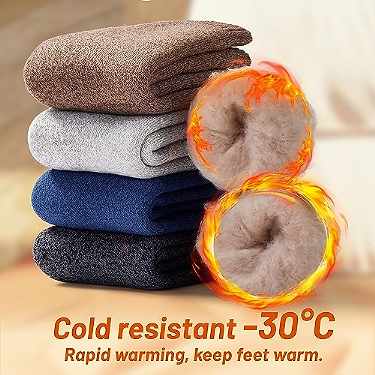 HUGSWEET Thermal Socks, Winter Warm Socks Mens for Insulated Cold Weather Heated Trapping Thermal Socks (4 Pairs-Multicolor1-2)