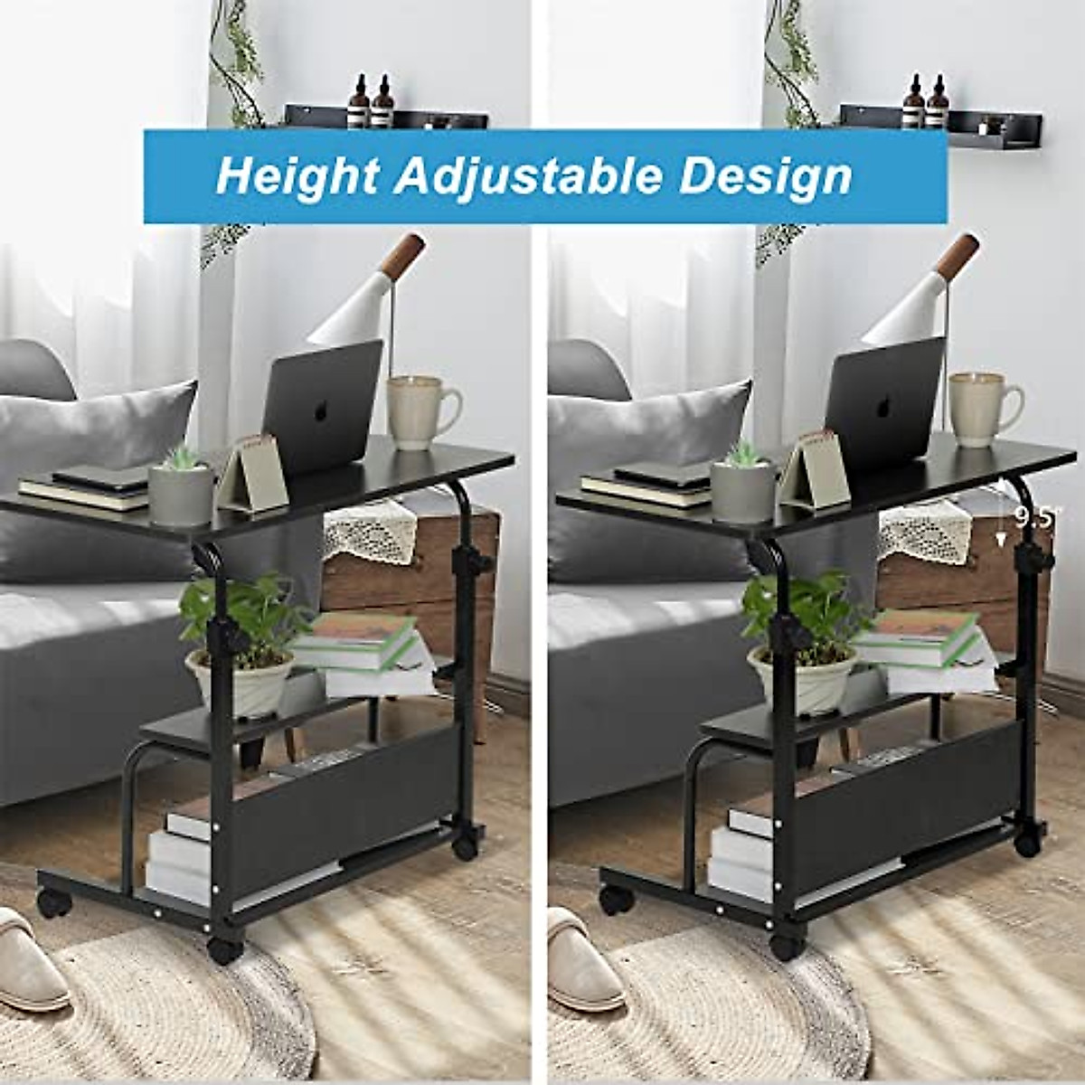 Laptop Desk Adjustable Desk Small Standing Desk Home Office Desks for Small Spaces Portable Desk Table for Bedrooms, 31.5" Black Uplift Student Study Desk Mobile Rolling Computer Work Desk on Wheels