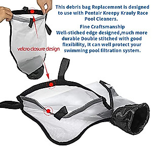 360240 Racer Pool Cleaner Debris Bag Kit/with Hook & Loop Fastener, for Pentair Racer 360228 & Racer LS 360330 Kreepy Krauly Automatic Pool Vacuum Cleaner Replacement Parts(2 Pack)