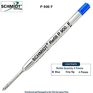 4 Pack - Blue P900 Fine Tip Schmidt Parker Style Ballpoint Refills