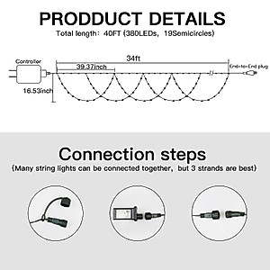 DANLI Christmas Decorations 380 LED Christmas Lights 8 Modes Half-Round Extenable String Lights for Xmas New Year Patio Yard Indoor Outdoor Decorative(Warm White)