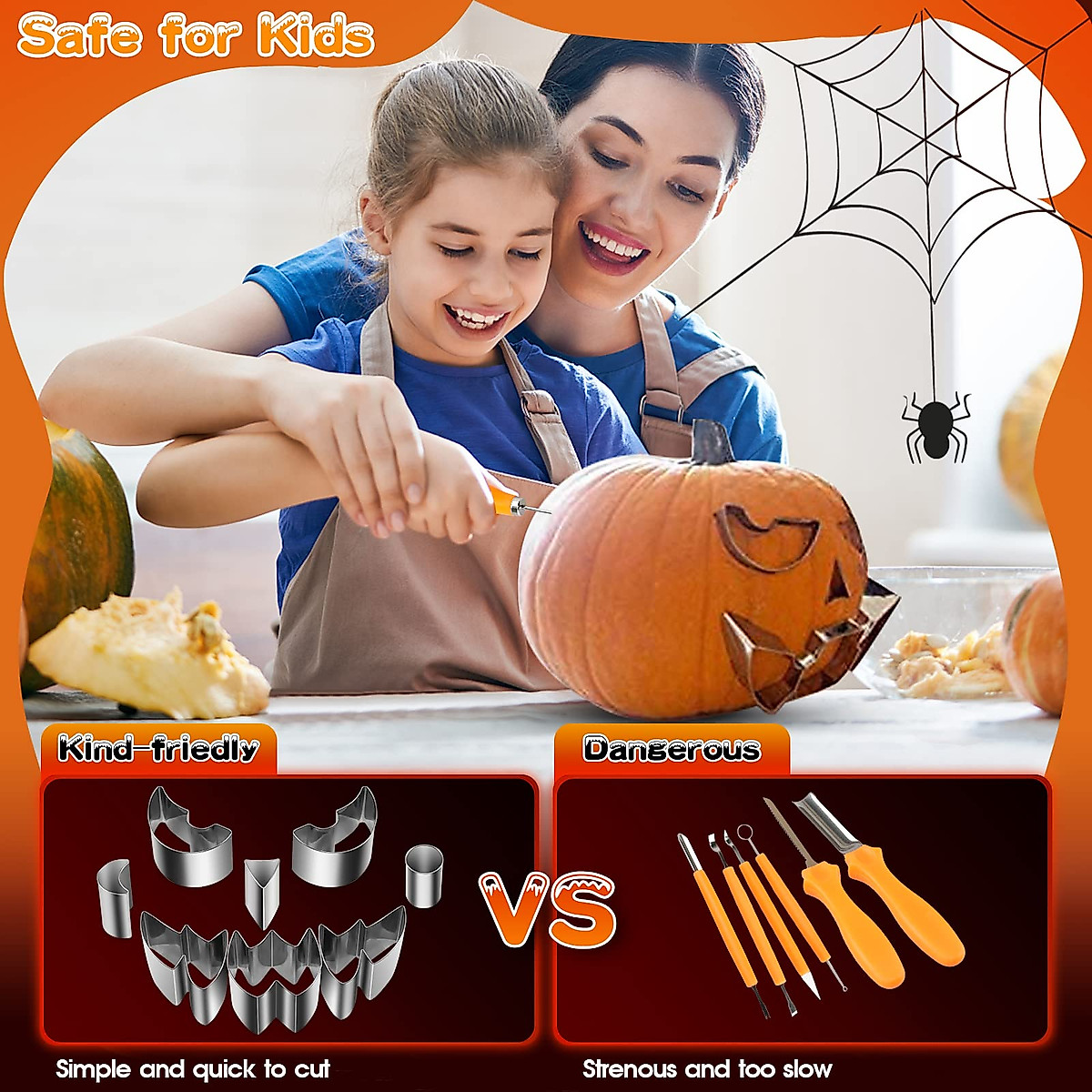 【2022 NEW】 Professional Halloween Pumpkin Carving Kit/Pumpkin Carving Tools/Pumpkin Carving Kit with Stencils for Kids&Adults, Stainless Steel with Hammer for Halloween Decoration Lanterns-12PCS